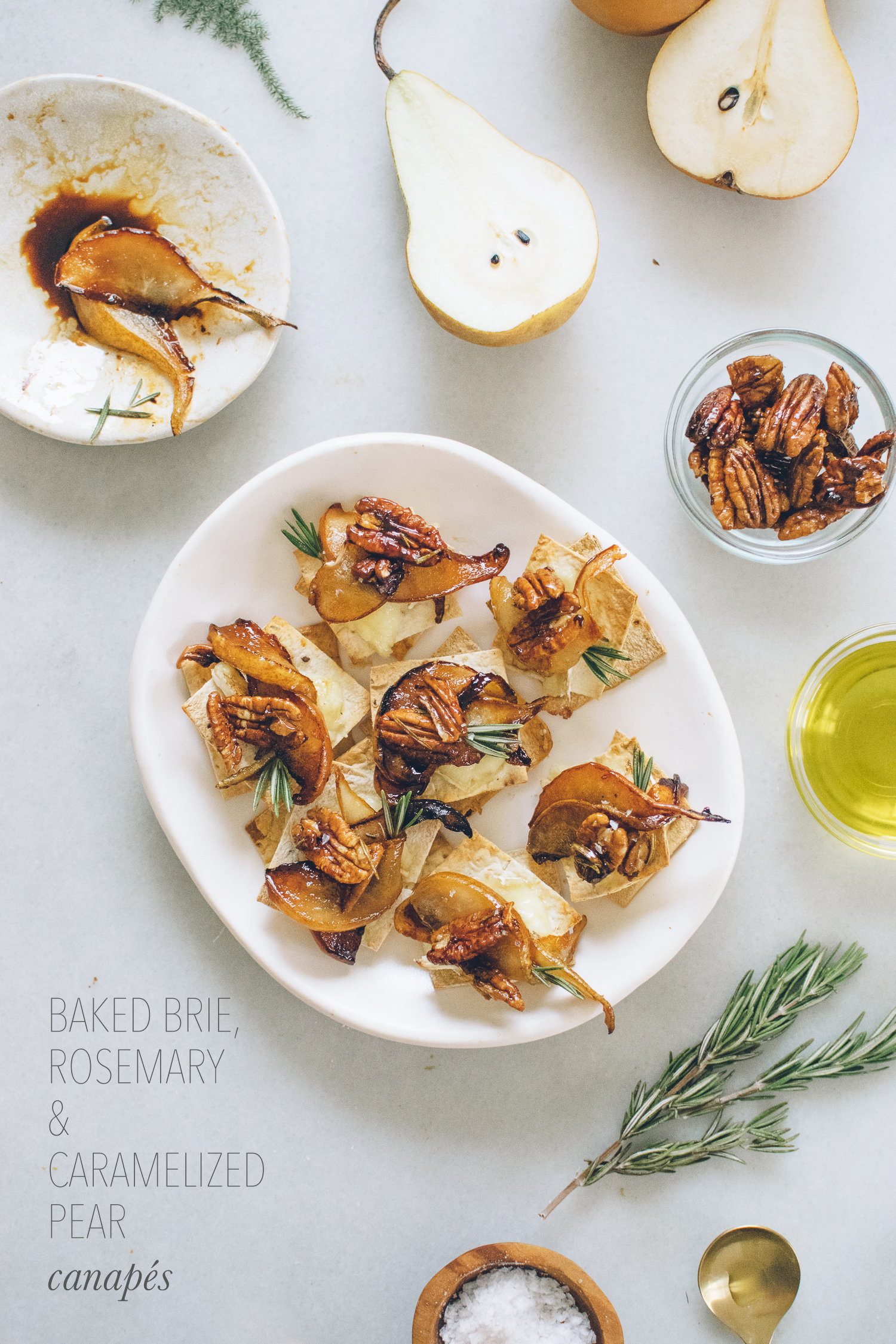 BAKED BRIE, ROSEMARY & CARAMELIZED PEAR CANAPÉS. | Kale & Caramel